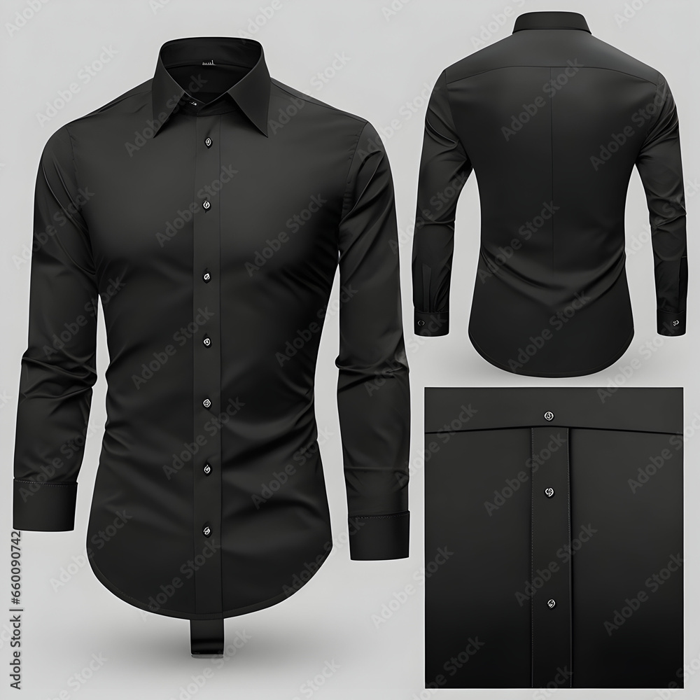 Formal black dress shirt mock up template, front and back view ...