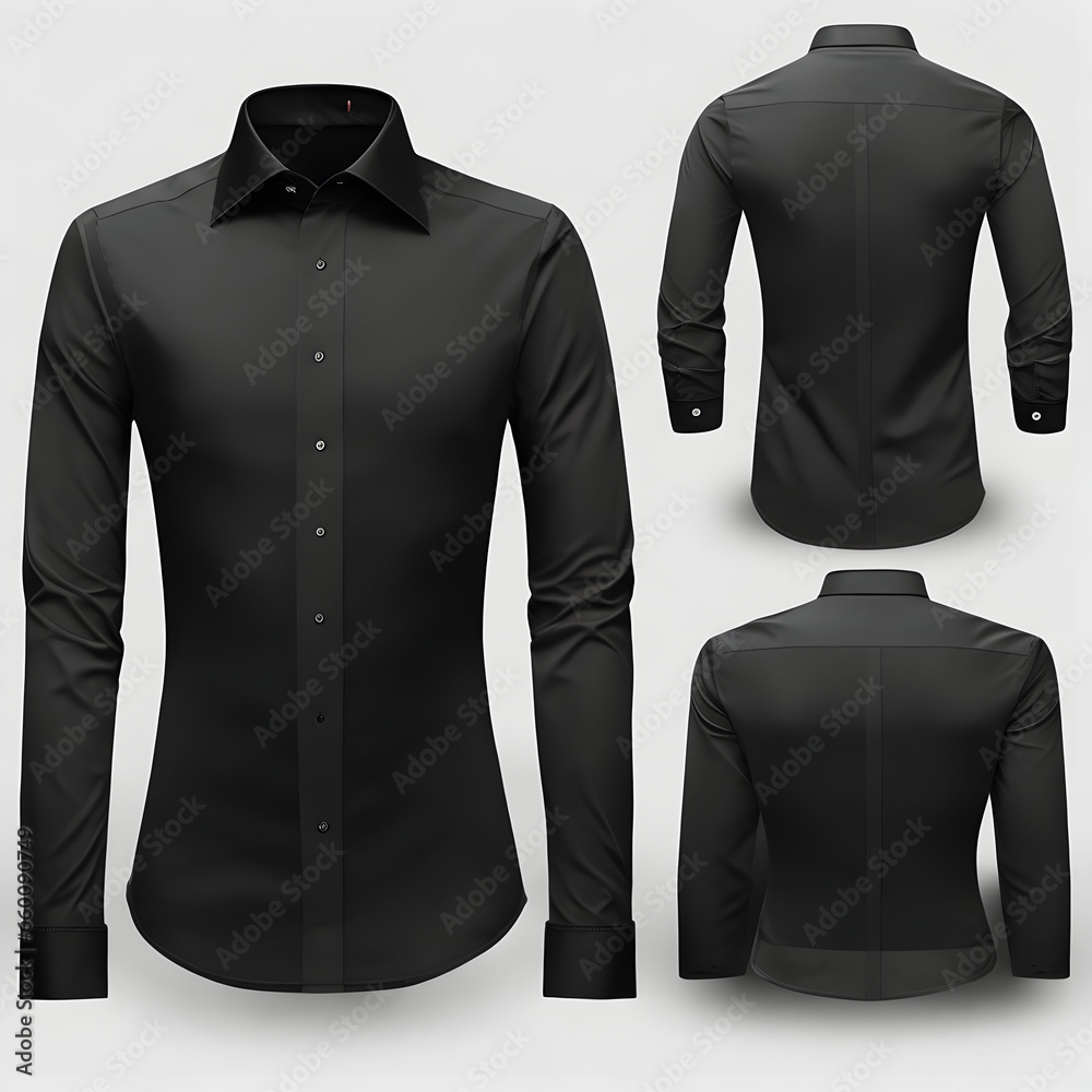 Formal black dress shirt mock up template, front and back view ...