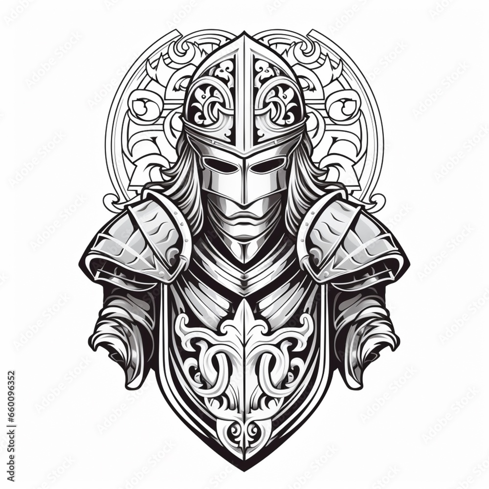 Icon tattoo flash design holy knight black and white Ai generated art ...