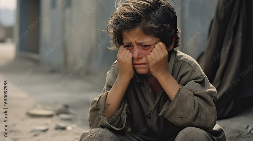 Homeless child crying for his family, Military soldiers killed her ...