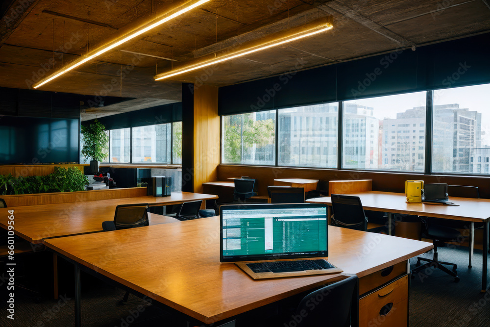 Modern interior design of a coworking space with shared desk. Concept ...