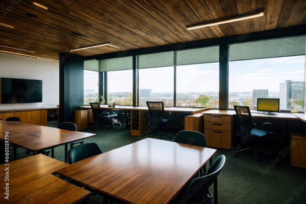 Modern interior design of a coworking space with shared desk. Concept ...