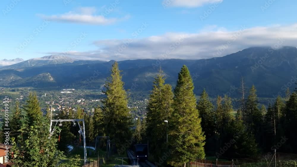 funicular rises to the top of Gubalowka. Tatra mountains. Zakopane ...