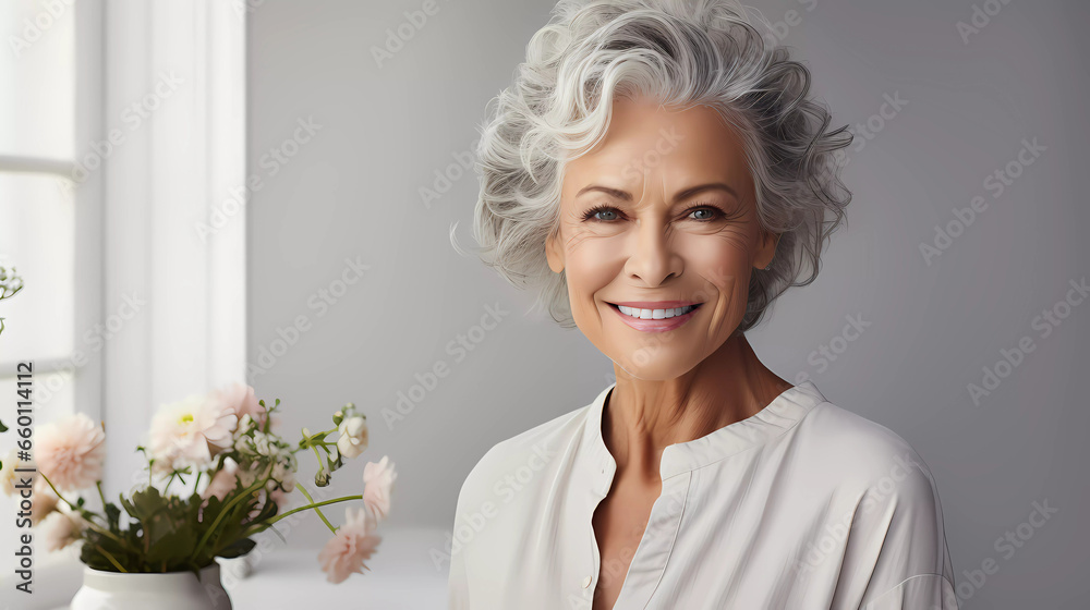 Close-up portrait photography of an aged woman beautifully smiling and ...