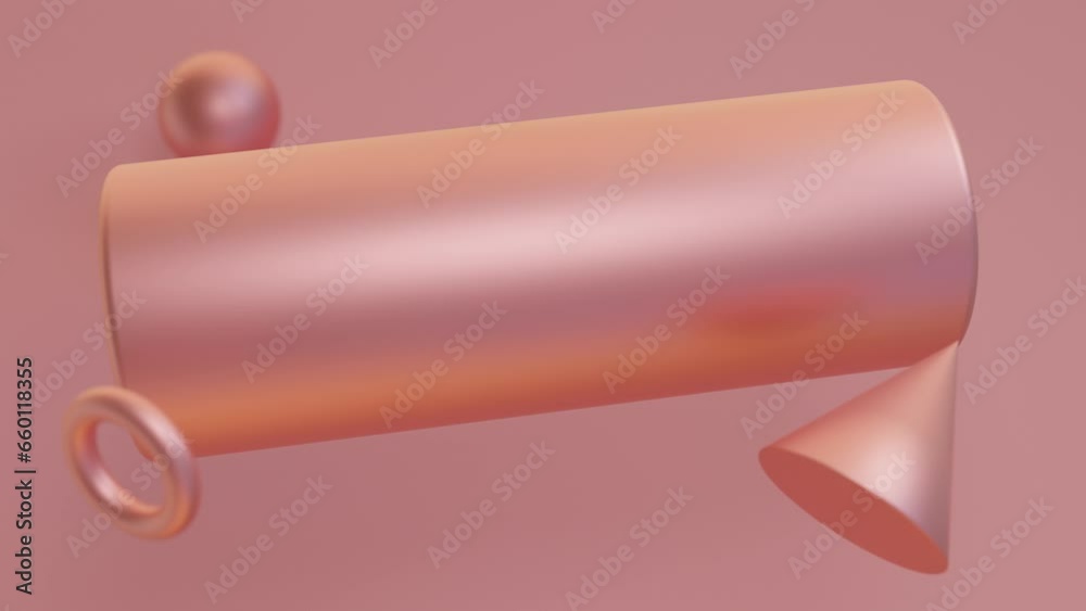 Loop 3d animation of a set of geometric shapes, a cylinder, a sphere ...