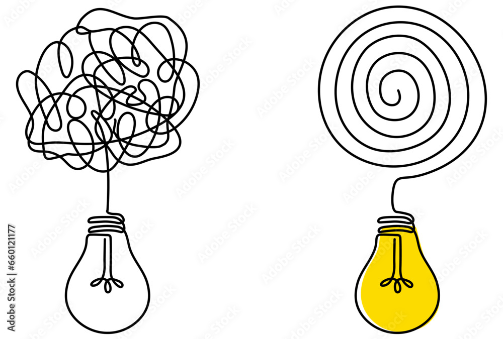 Messy and chaos circles with lightbulbs. Solving problem symbol ...