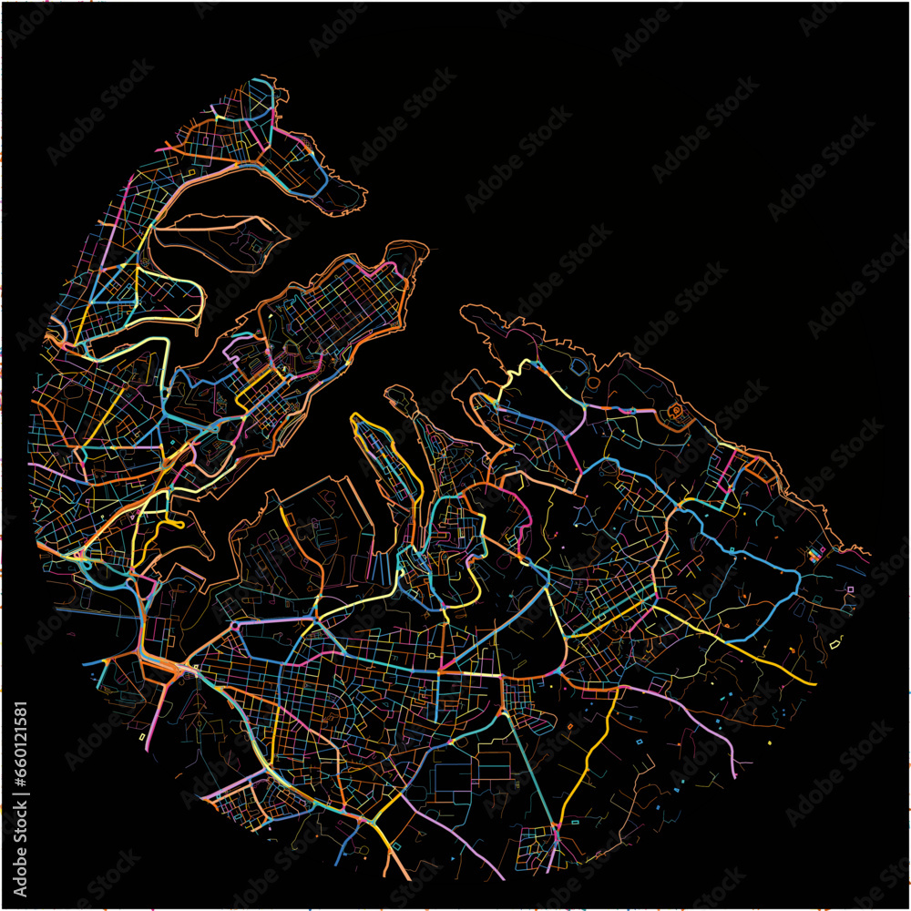Colorful Map of Birgu, South Eastern Region with all major and minor ...