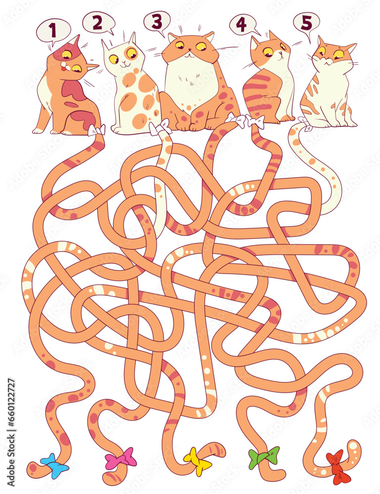 Tangled maze of cat tails. Maze for children. Educational game for kids ...