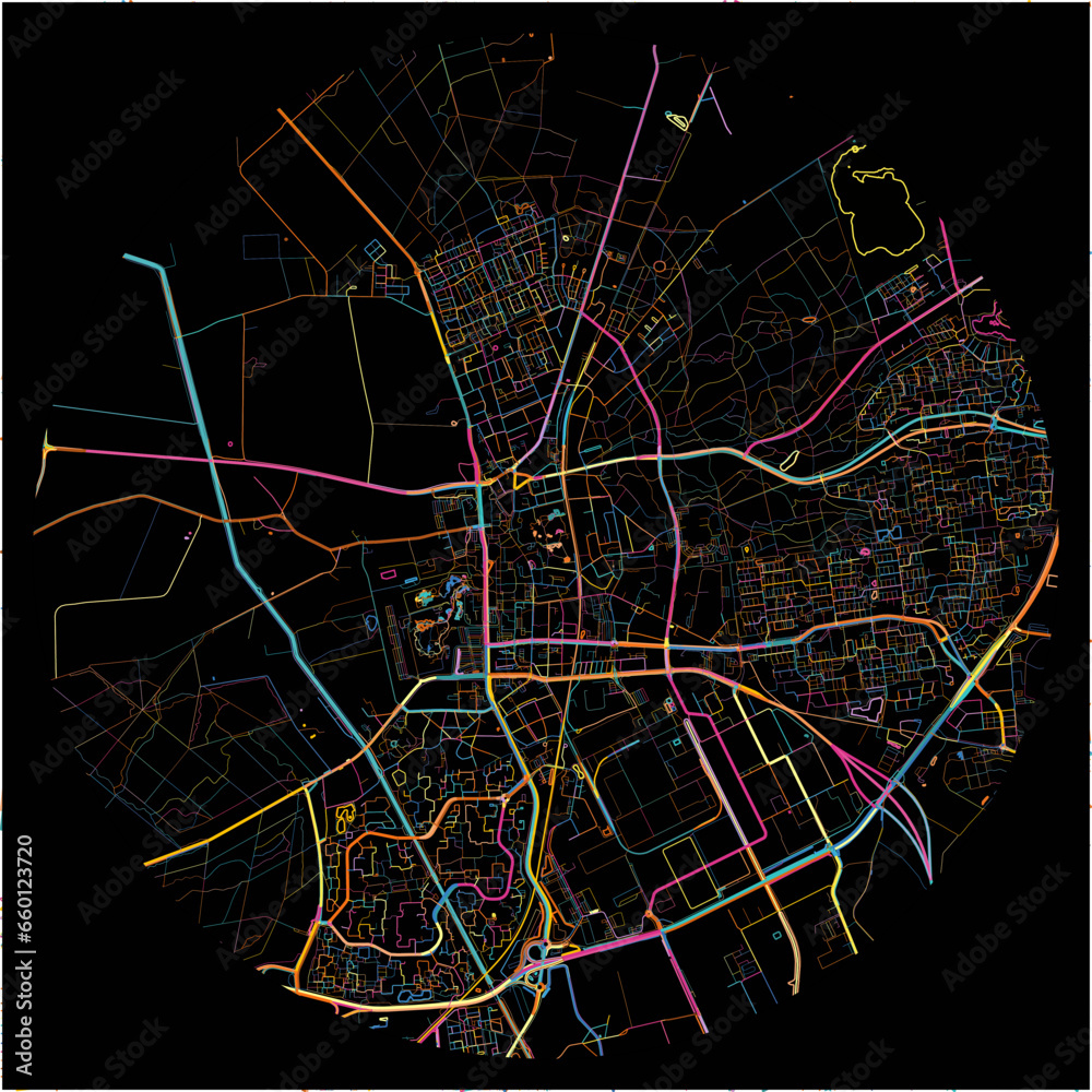 Colorful Map of Emmen, Drenthe with all major and minor roads. Stock ...