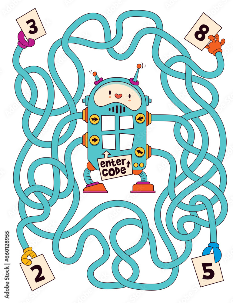 Logic game for kids with cute robot. Maze for children. Educational ...