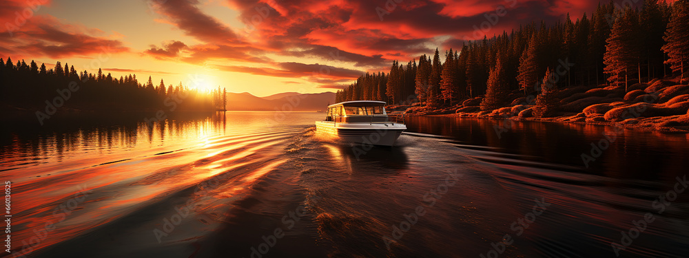 Speeding fishing motor boat with drops of water. Blue ocean sea water ...