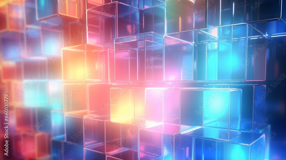 A visual design with a 3D background featuring glass squares emitting ...