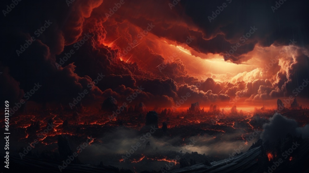 An intense and dramatic apocalyptic scene, portraying the judgment day ...