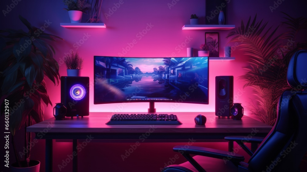 A high-performance personal computer gamer setup, complete with a first ...