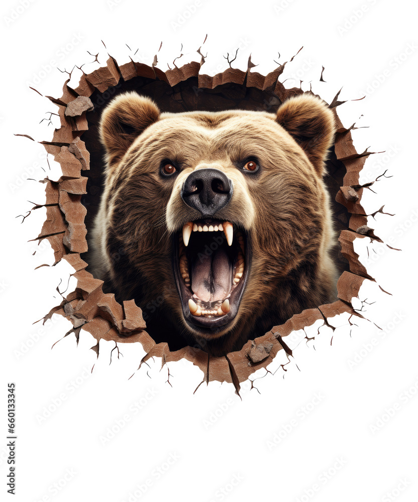 Grizzly bear, brown bear cartoon, busting through a hole in the wall ...
