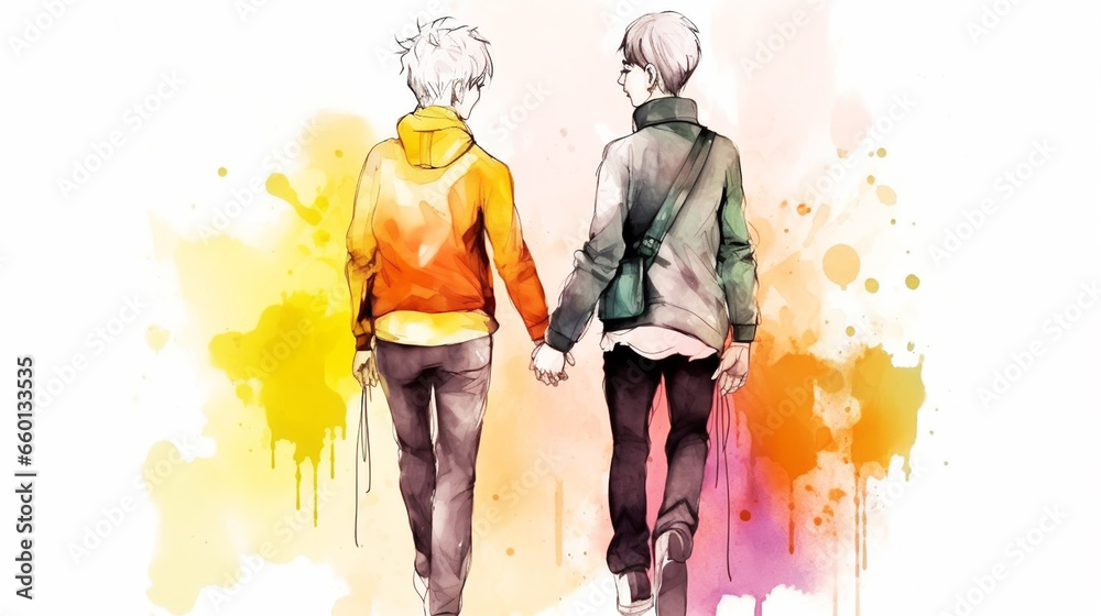 Gay and Lesbian Couple Family Queer Art - LGBT Inclusive Diverse Love ...