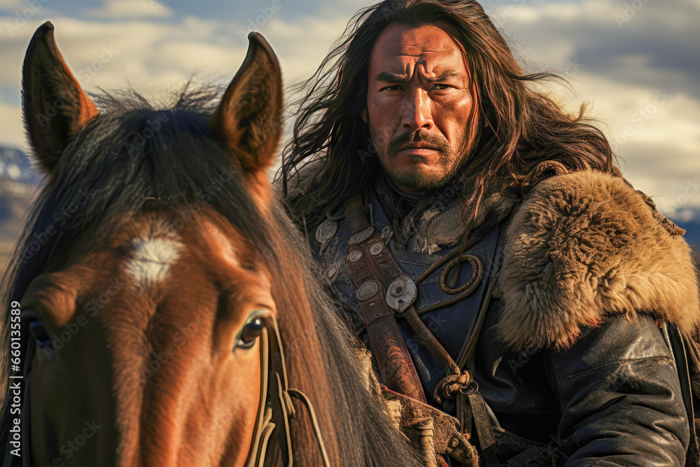 Depiction of Genghis Khan, the legendary Mongol leader who forged the ...