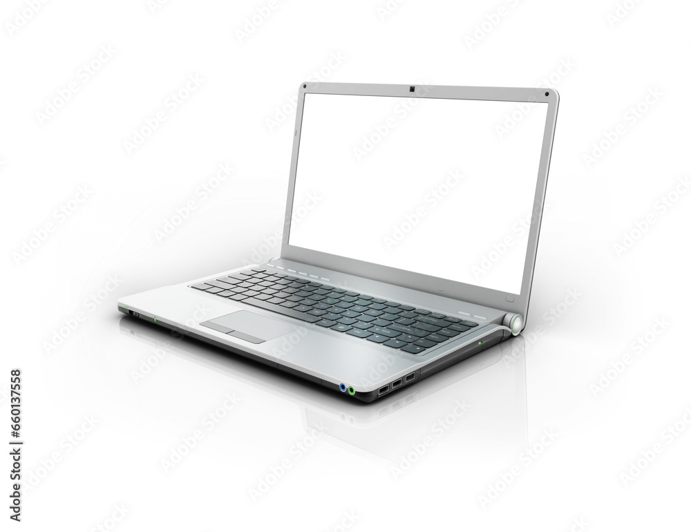modern design of a stylish laptop open with mockup monitor screen in ...