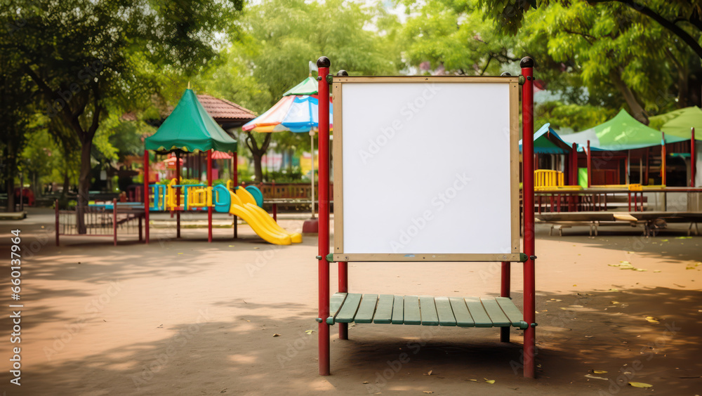 outdoor kids children playground or playing area with slides and empty ...