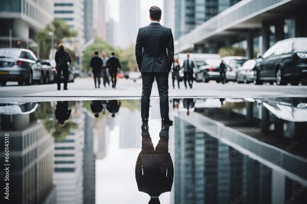 Back view serious confident businessman executive male guy office ...