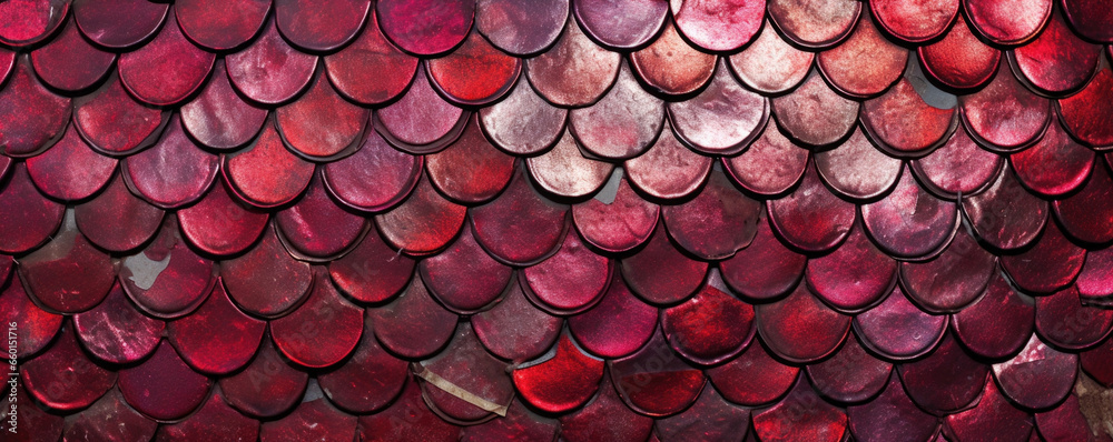 Texture of a large fish scale, almost the size of a coin. The deep ruby ...