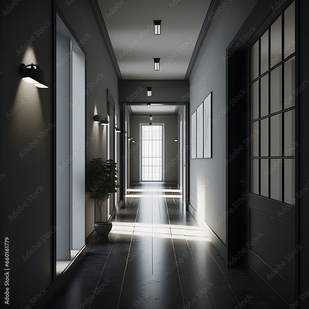 corridor hall minimalistic style interior design iluminated ...