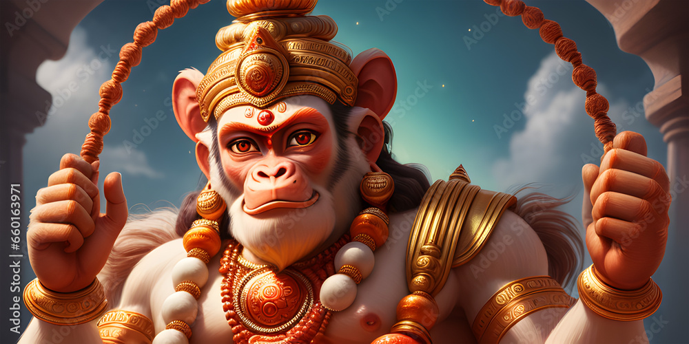 Hanuma, lord hanuman, 3d rendering, monkey, monkey man, cyber realistic ...