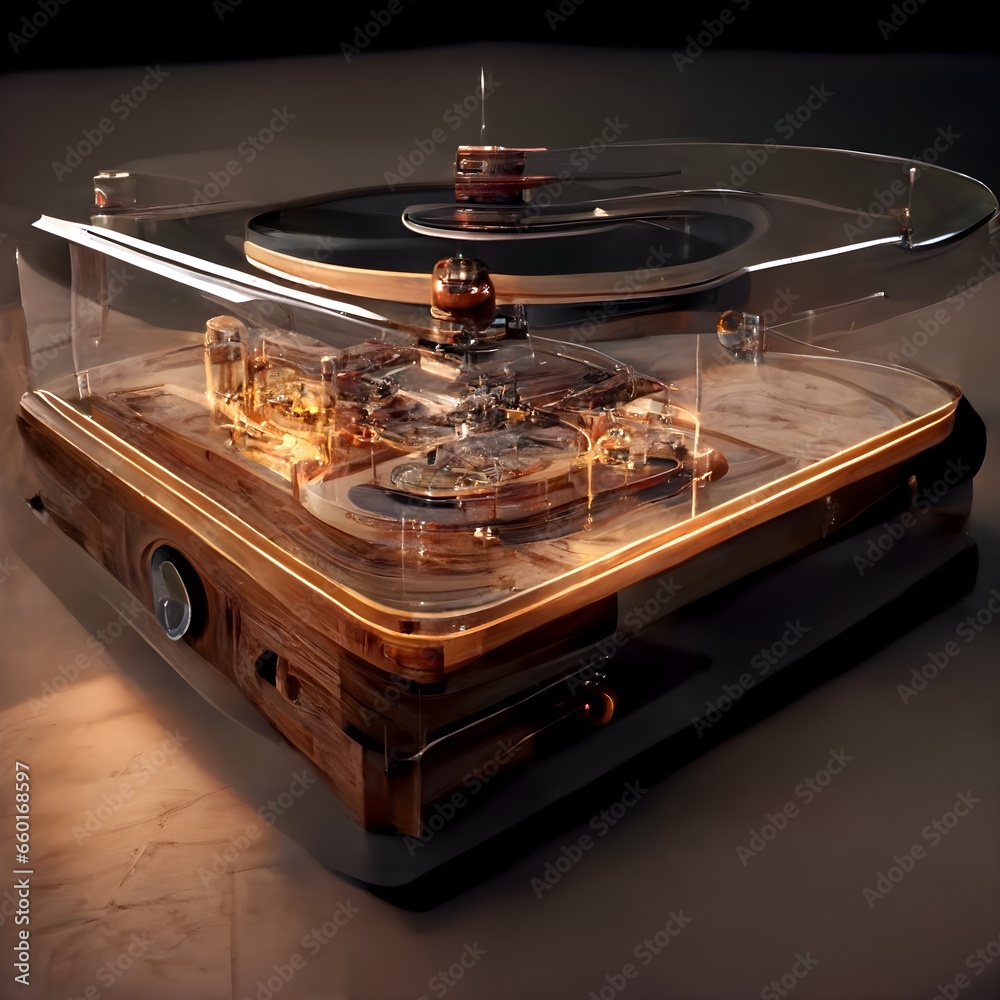 imagine technics 1200 turntable made of transparent glass AI hyper ...