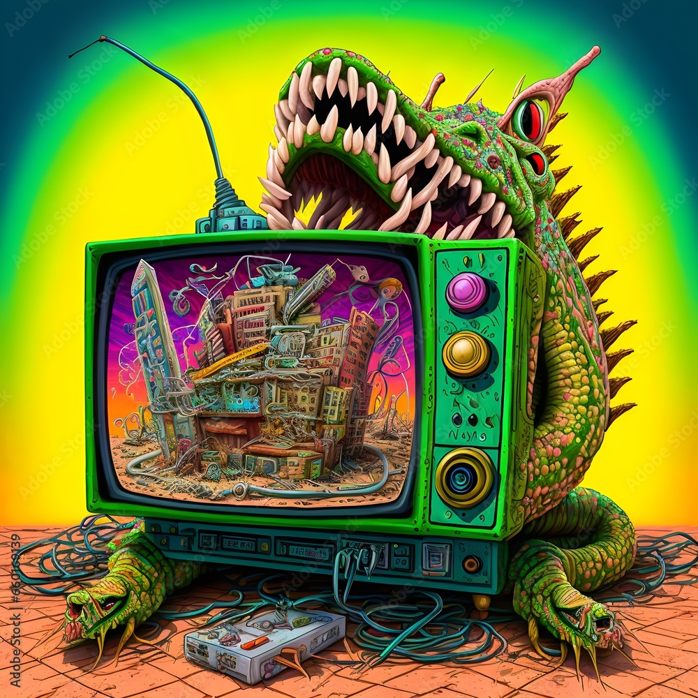 rat fink tv set that is alive breathing fire and fighting a lizard toy ...