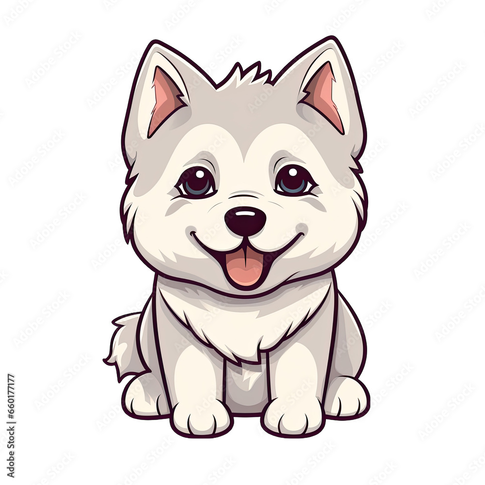 Kawaii cute Husky cartoon dog illustration. Isolated on white ...