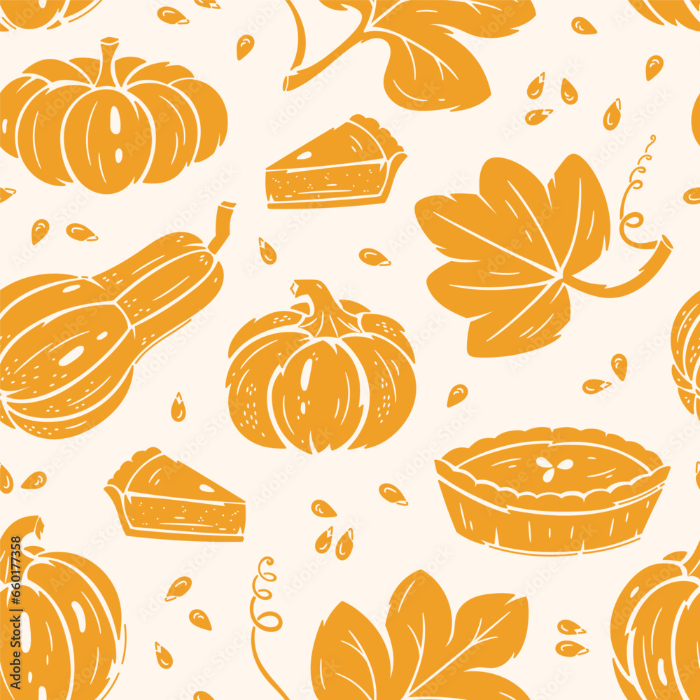 Thanksgiving Day Repeating Background. Autumn Harvest Symbols Seamless ...