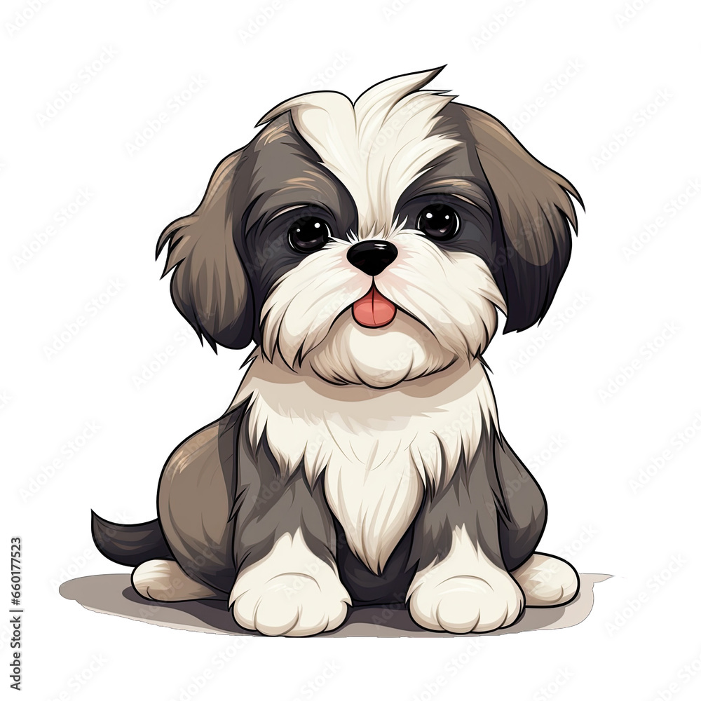 Kawaii cute cartoon shih tzu dog illustration. Isolated on white ...