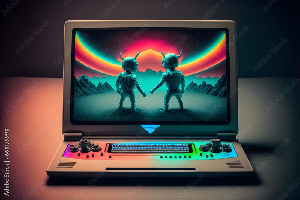 super laptop computer photograph stylish a bit atompunk 80s style ...