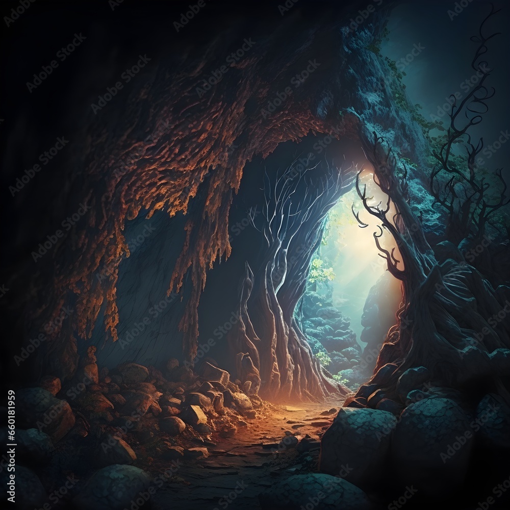 cave entrance to a place where monsters live and treasure hides natural ...
