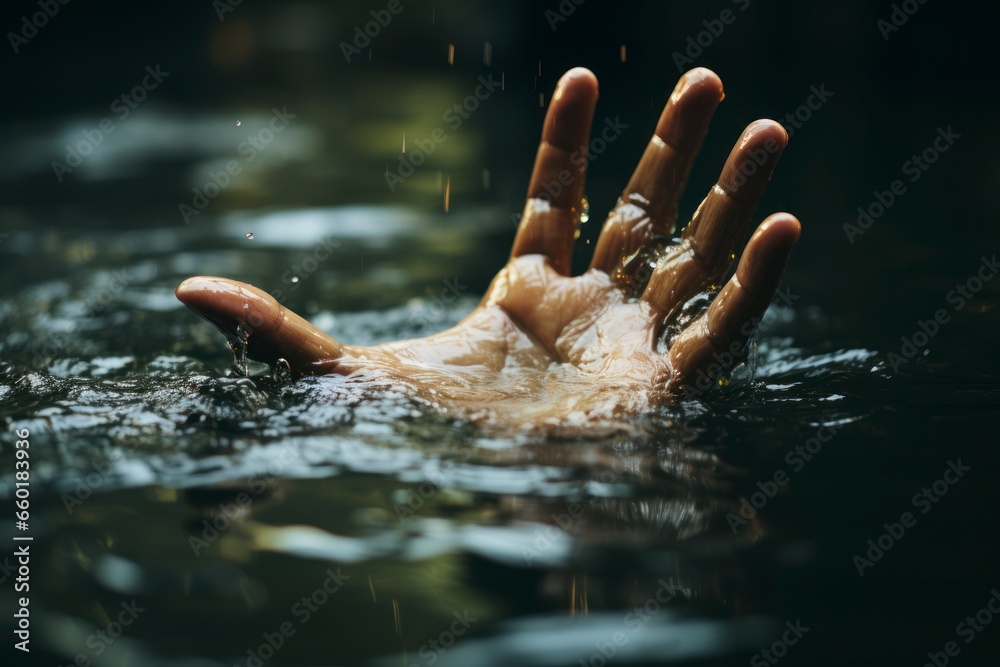 An abstract image of a person's hand submerged in water, creating ...