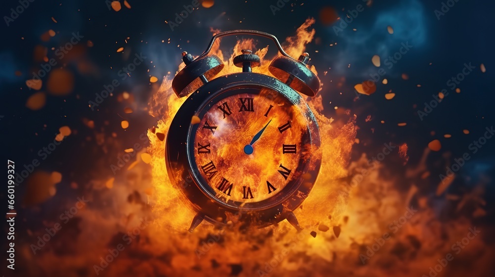 Clock on fire clock face consumed as time burns away ilustración de ...