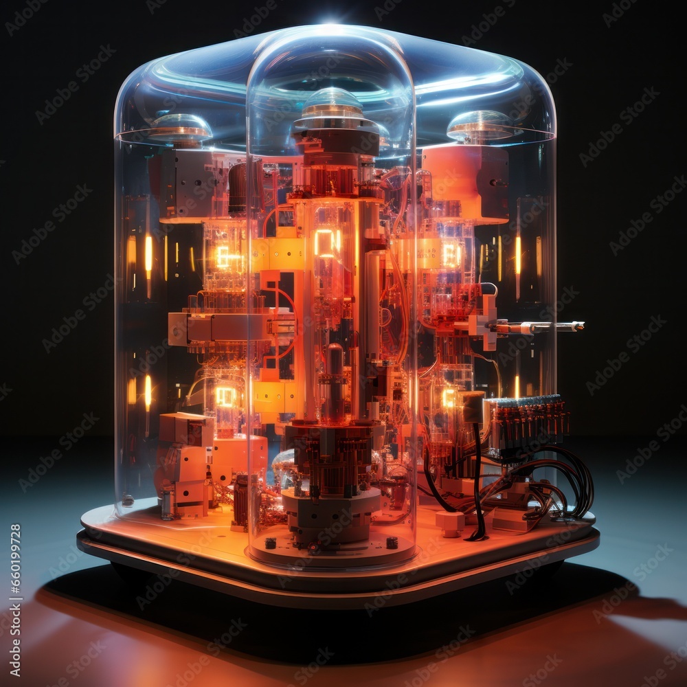 Quantum computer. Abstract quantum computing circuit with futuristic ...