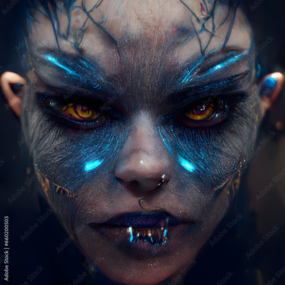 Badass Troll Queen with Charcoal Royal Blue skin and long whiskers ...