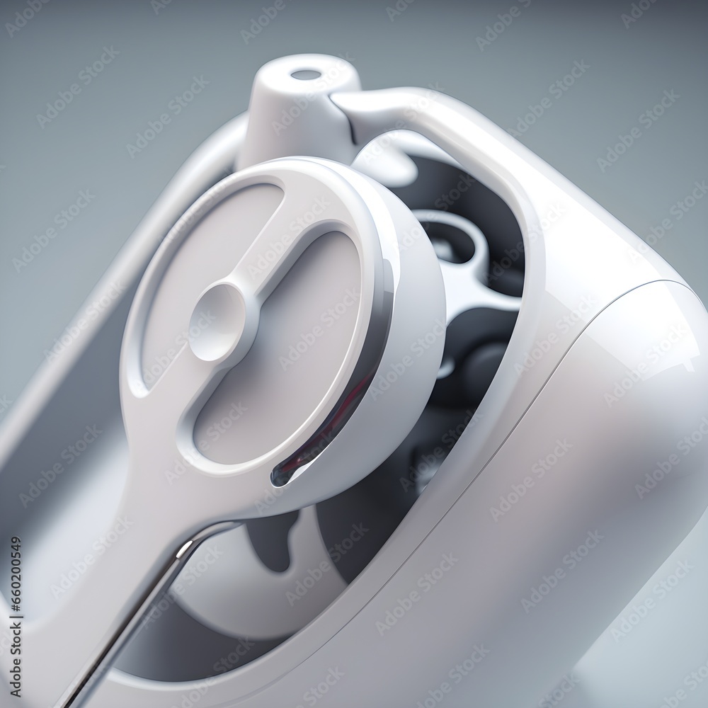 closeup 3d render of white clean minimalistic handle of medical device ...