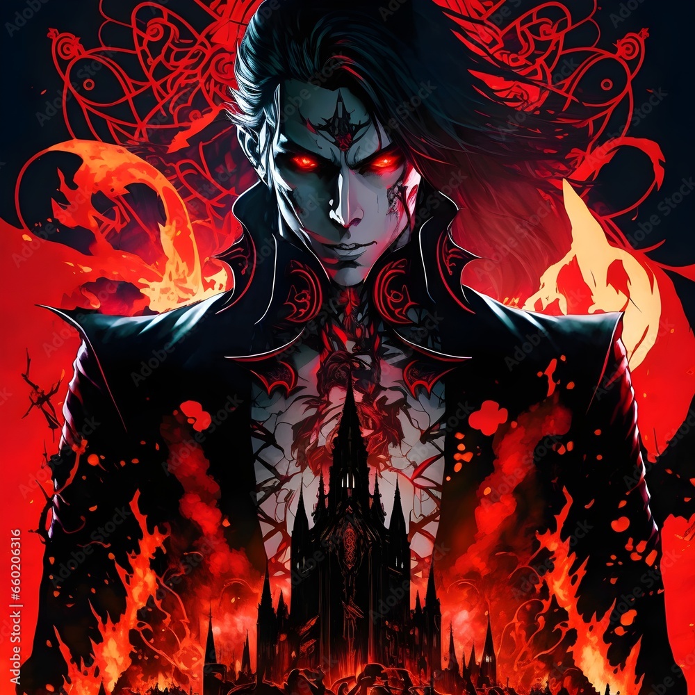 Anime Poster Art Neon Red Vibrant Colors At the center Pale Skin ...