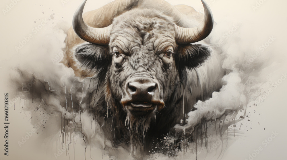 Pencil drawing of a buffalo Stock Photo | Adobe Stock