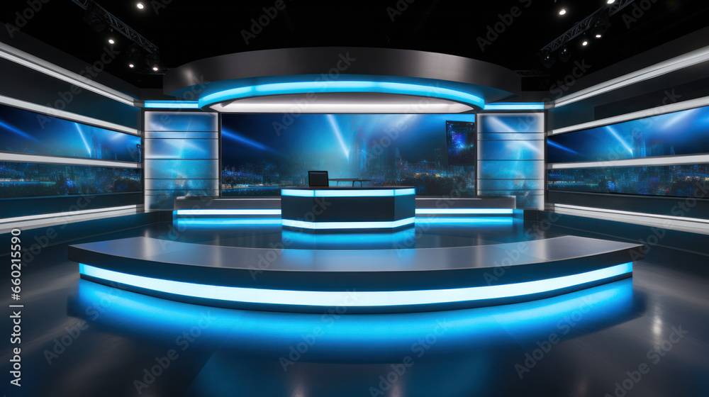 Virtual set of professional broadcast tv studio studio. News room ...