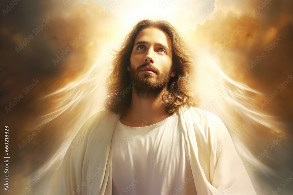 Jesus Christ with Wings Descending from the Clouds, Generative AI ...