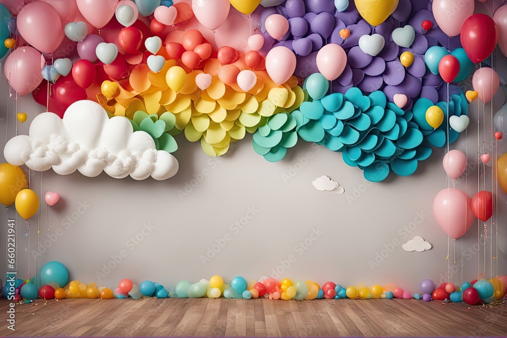 Rainbow Balloons Digital Party Backdrop Photography Background Birthday ...