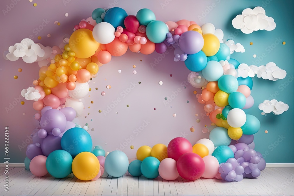 Rainbow Balloons Digital Party Backdrop Photography Background Birthday ...