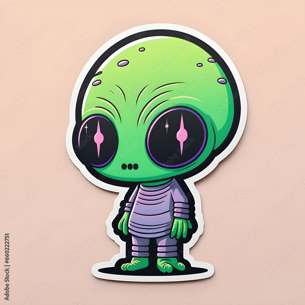 cute alien sticker design cartoon 2d flat vector art street art ...