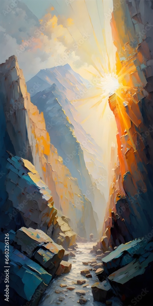 The suns rays dance across the rocky terrain illuminating every crevice ...