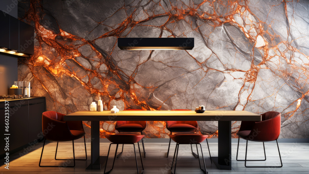 4k dining and pantry room, meeting room with a colorful marble wall ...