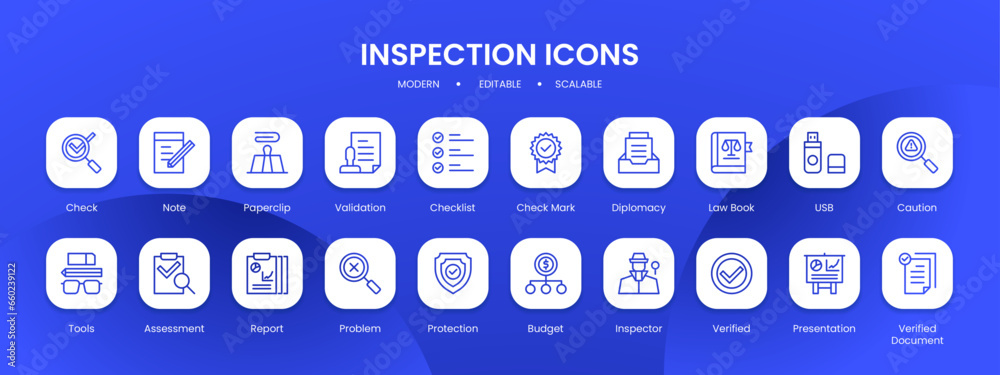 Inspection icon collection with black filled line outline style ...