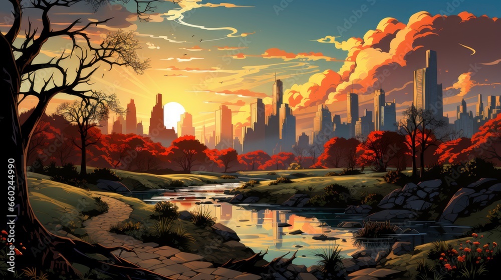 Central Park cartoon vector Flat color 2D ,Desktop Wallpaper ...
